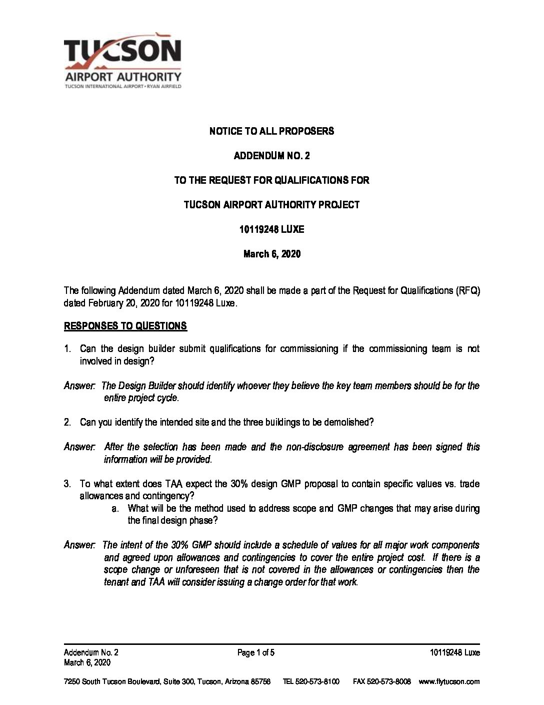 10119248 Luxe – Addendum #2 / Fly Tucson