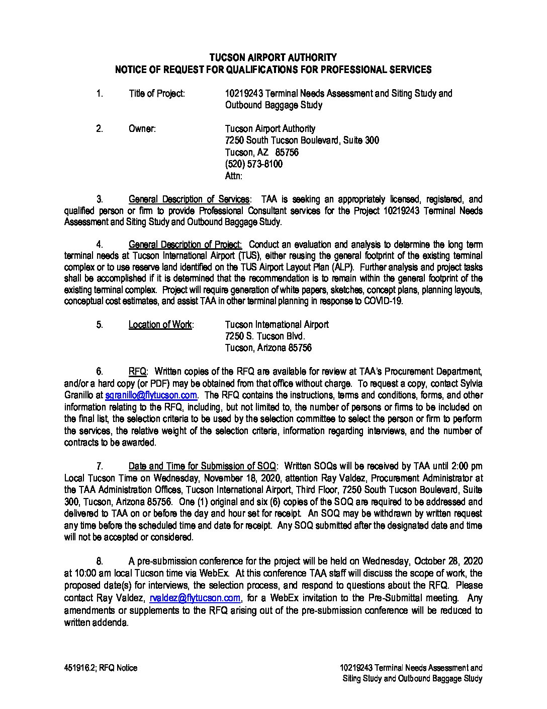 10219243 – Terminal Needs Assessment and Siting Study and Outbound ...
