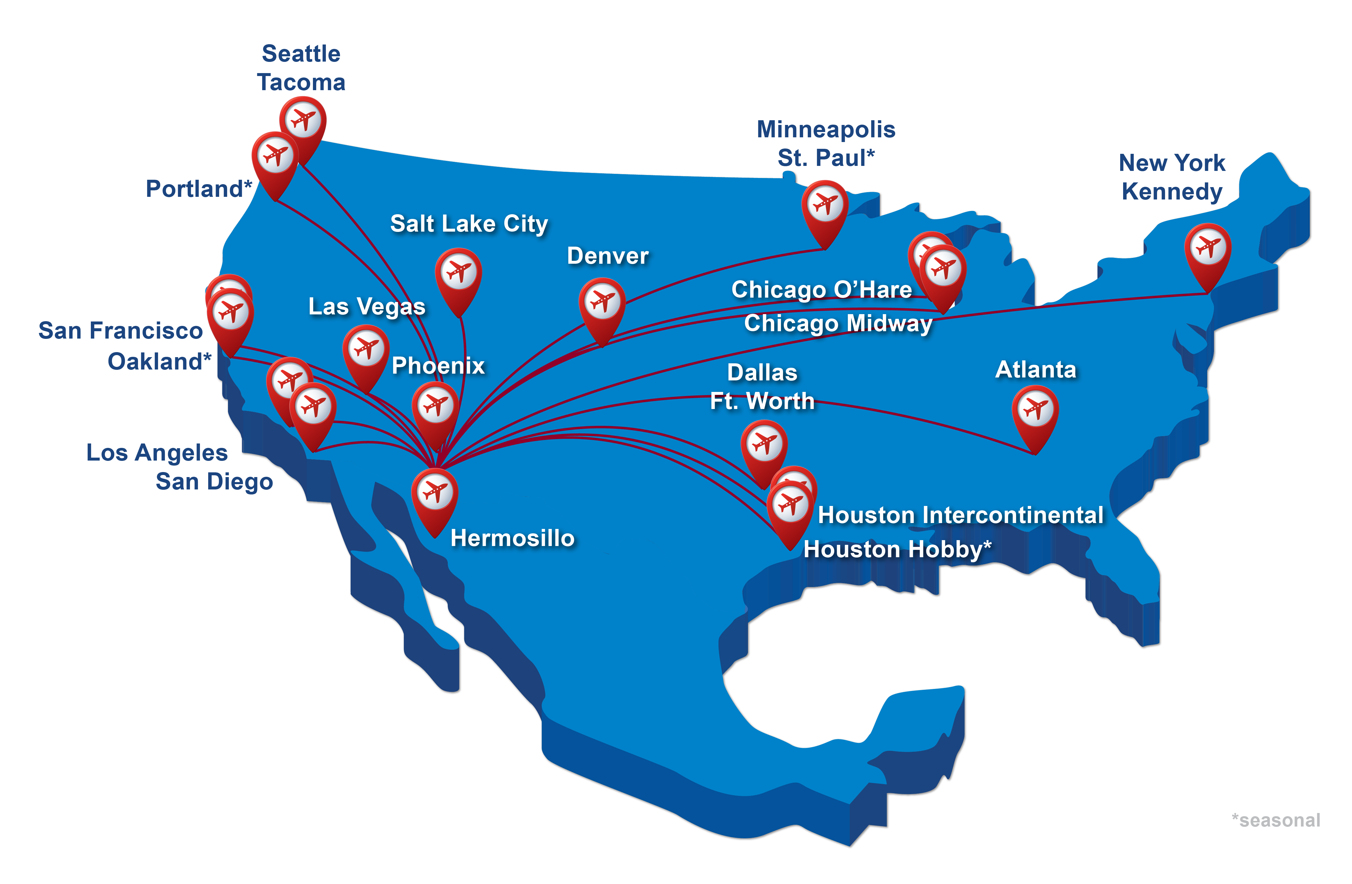 2017 TUS Nonstop Destinations Map / Fly Tucson