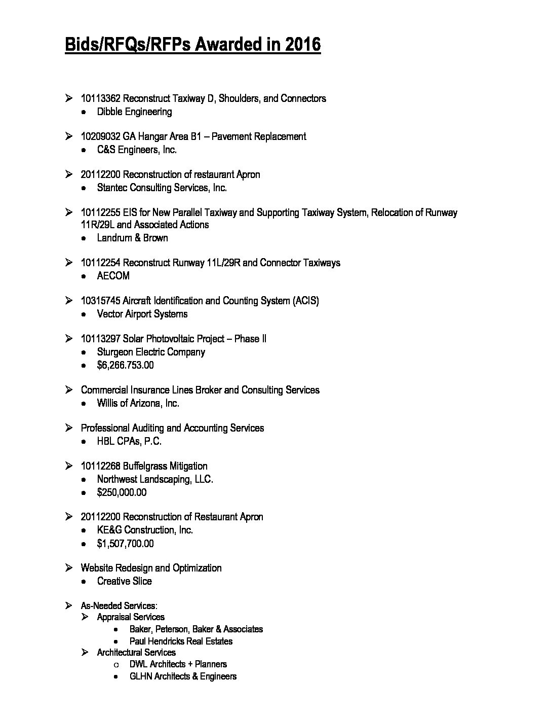 Bids RFQs RFPs Awarded 2016 / Fly Tucson