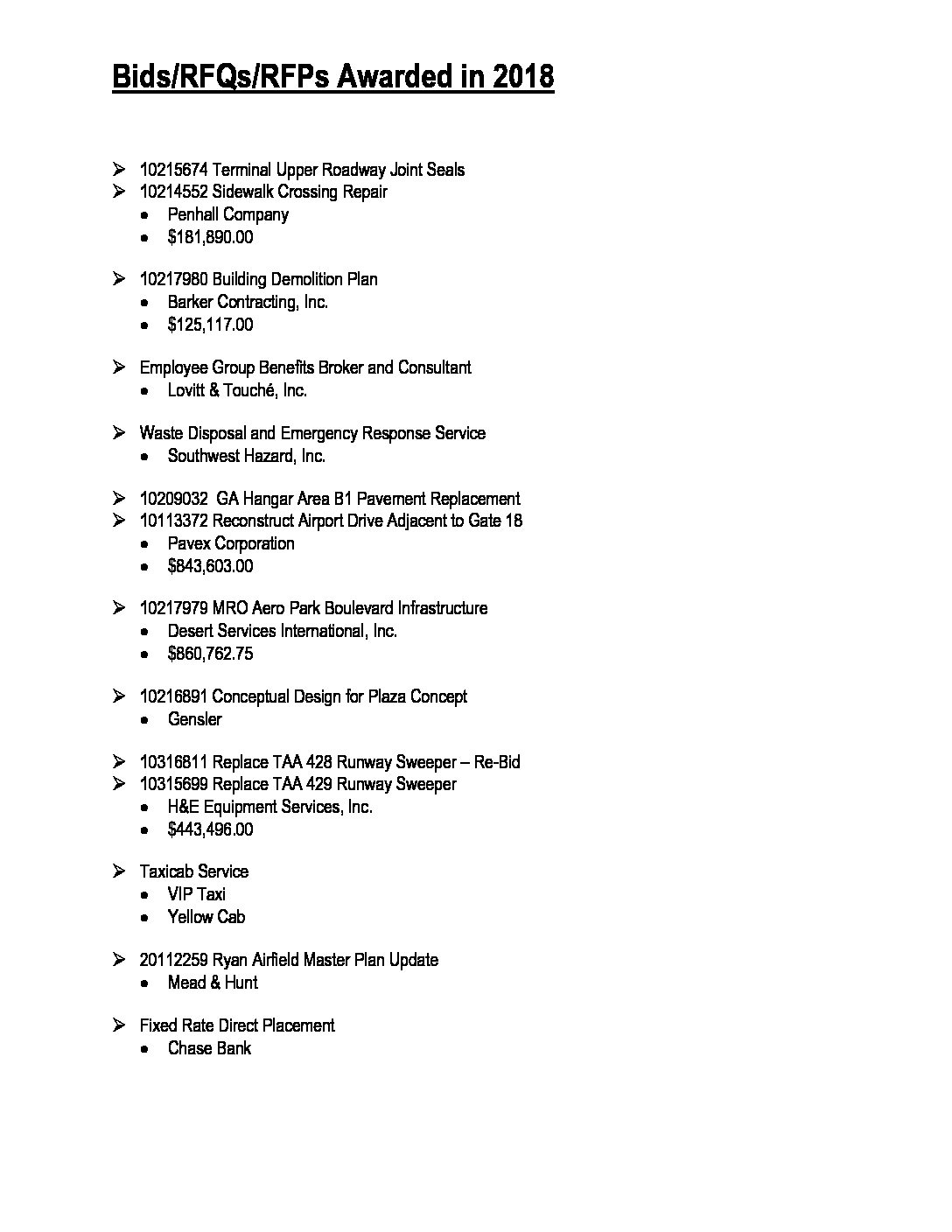 Bids RFQs RFPs Awarded 2018 / Fly Tucson