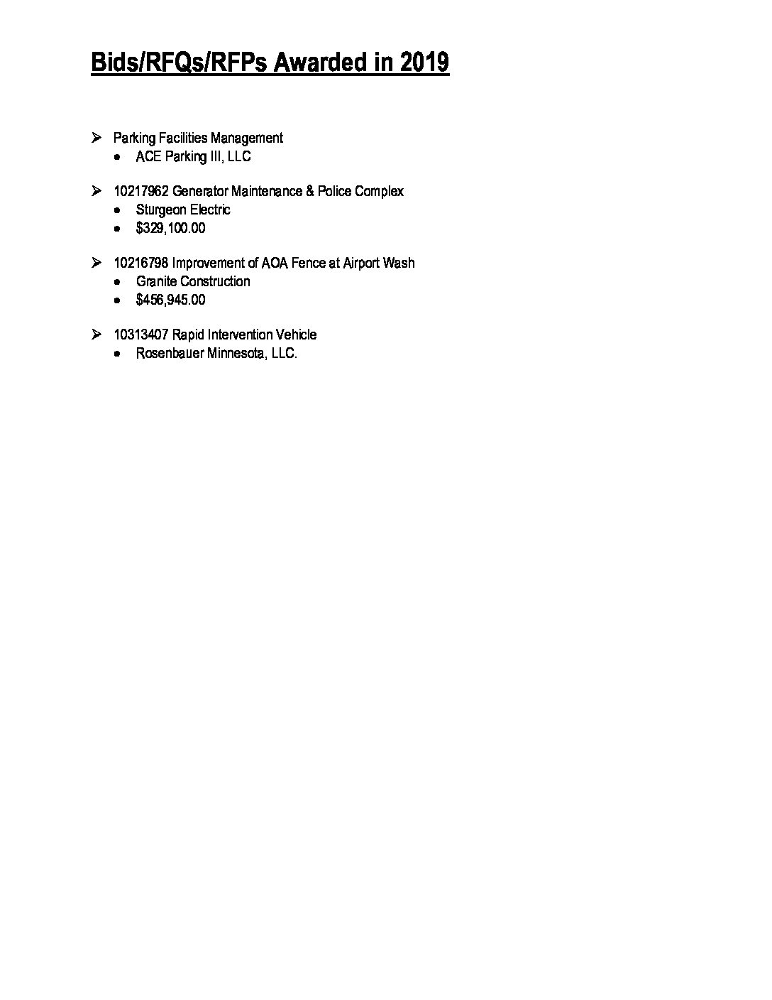 Bids RFQs RFPs Awarded 2019 / Fly Tucson