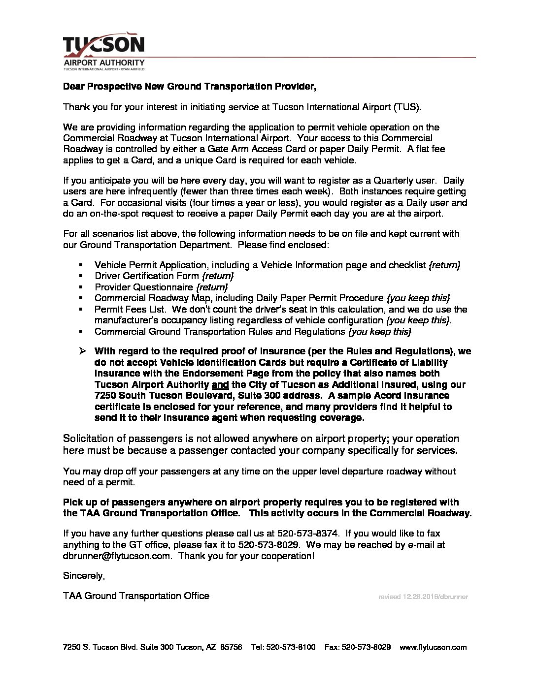 GT New Provider Cover Letter LH 2017 / Fly Tucson