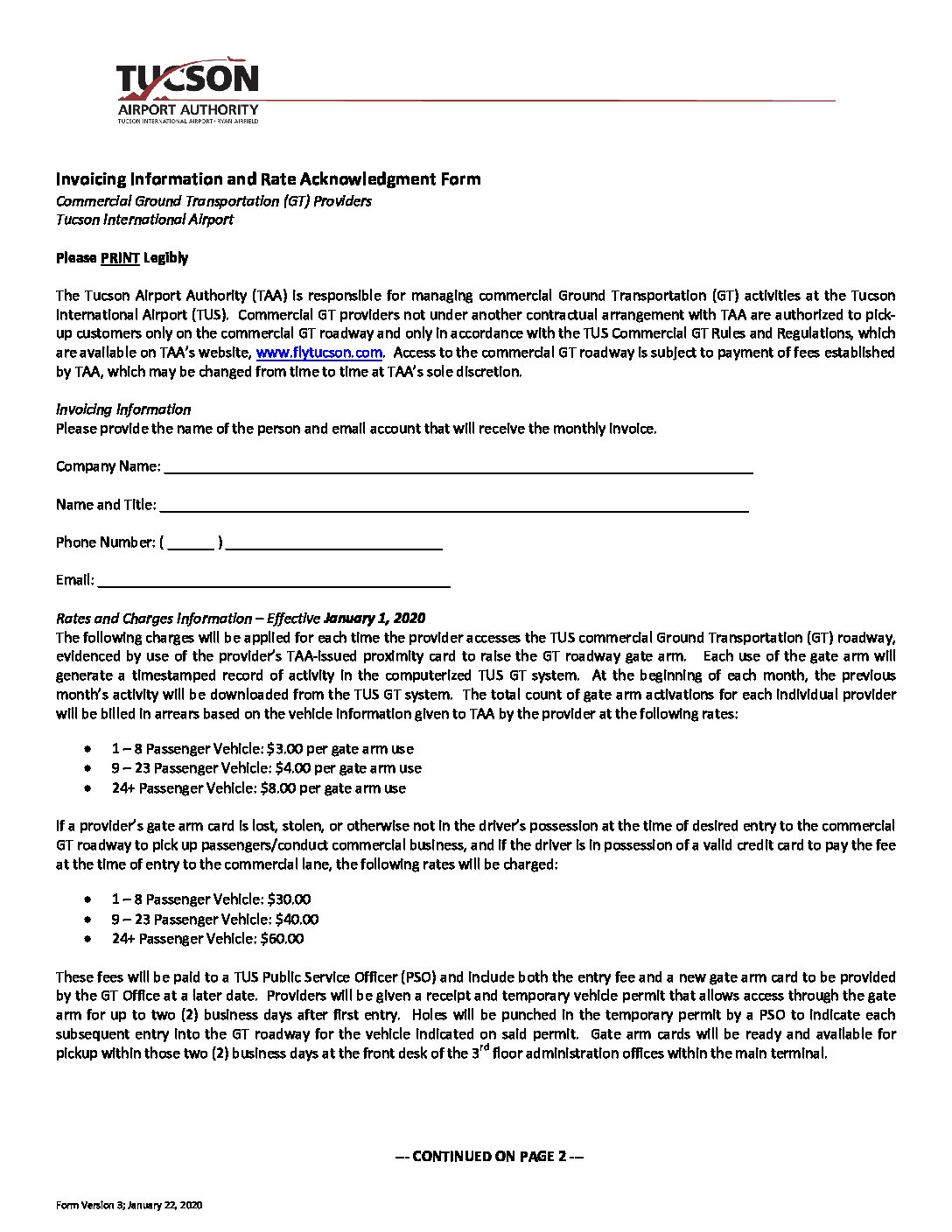 Invoicing-and-Acknowledgement-Form 1.2020 (2) / Fly Tucson
