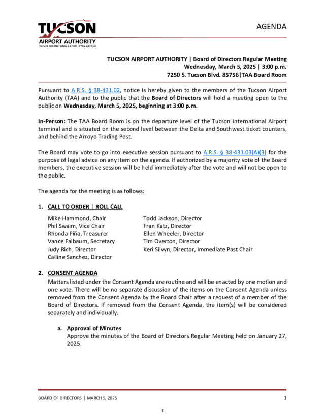 March 5, 2025 Board Meeting Packet / Fly Tucson