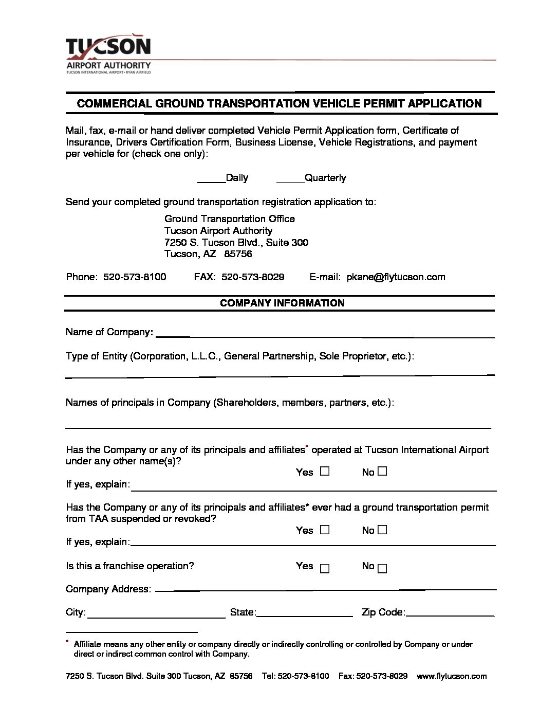 Vehicle Permit Application / Fly Tucson